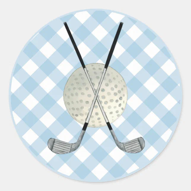 Golf Plaid Blue White Preppy Country Club Classic Round Sticker | Zazzle