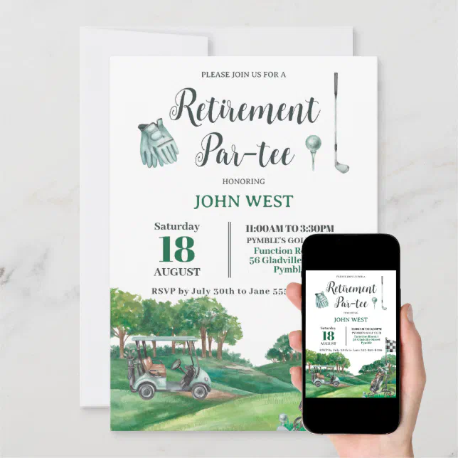 Golf Retirement Party Green Trees Course Invitation | Zazzle