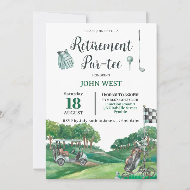 Golf Retirement Party Green Trees Course Invitation | Zazzle