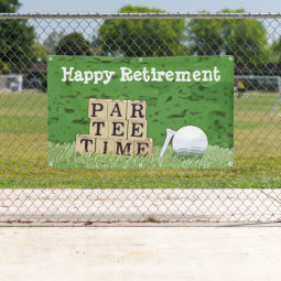 Golf Retirement with ball par tee time on green Banner | Zazzle