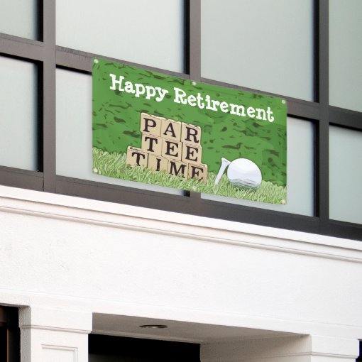 Golf Retirement with ball par tee time on green Banner | Zazzle