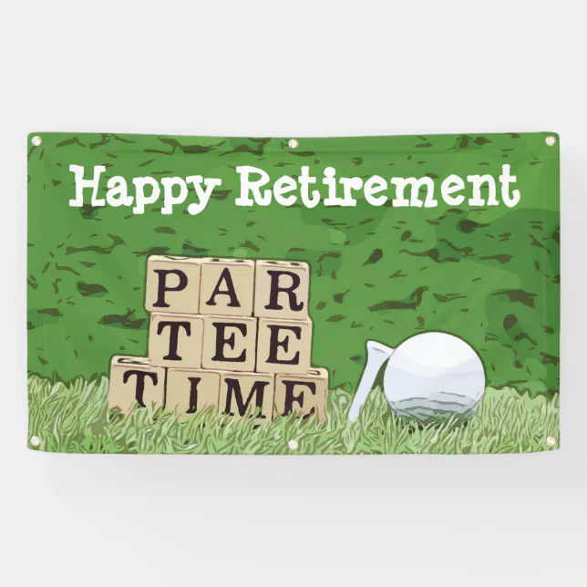 Golf Retirement with ball par tee time on green Banner | Zazzle