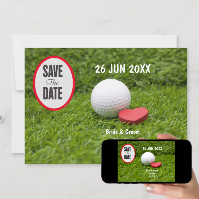 Golf Save the Date for golfer with golf ball love Invitation | Zazzle