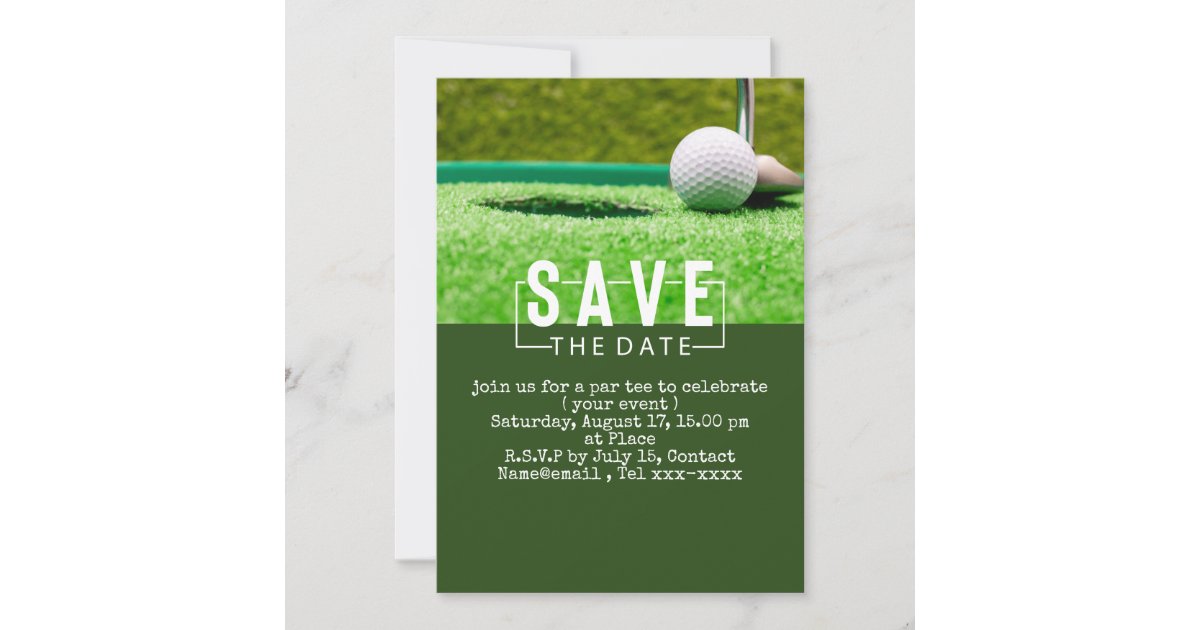 Golf save the date golf ball putting hole in one invitation | Zazzle