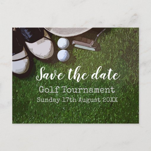 Golf Save the date Golf Tournament on green Announcement Postcard | Zazzle