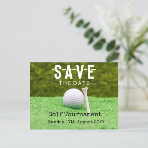 Golf Save the date Golf Tournament on green Announcement Postcard | Zazzle
