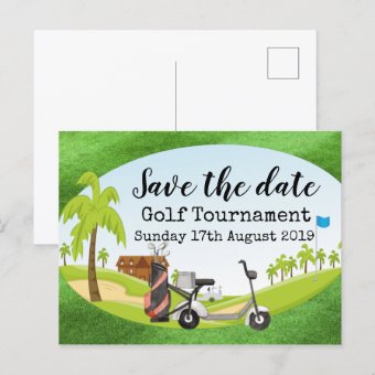 Golf Save the date Golf Tournament with golf view Announcement Postcard ...