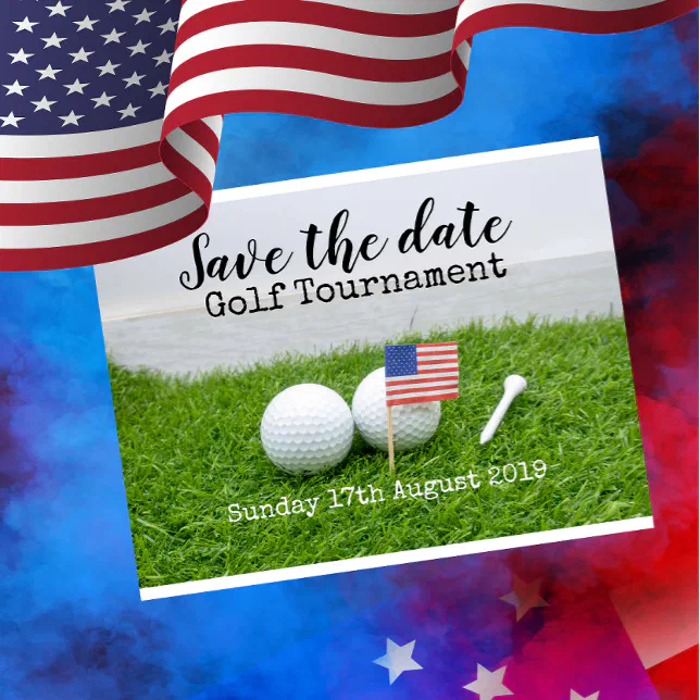 Golf Save the date Golf Tournament with U.S.A.flag Announcement ...