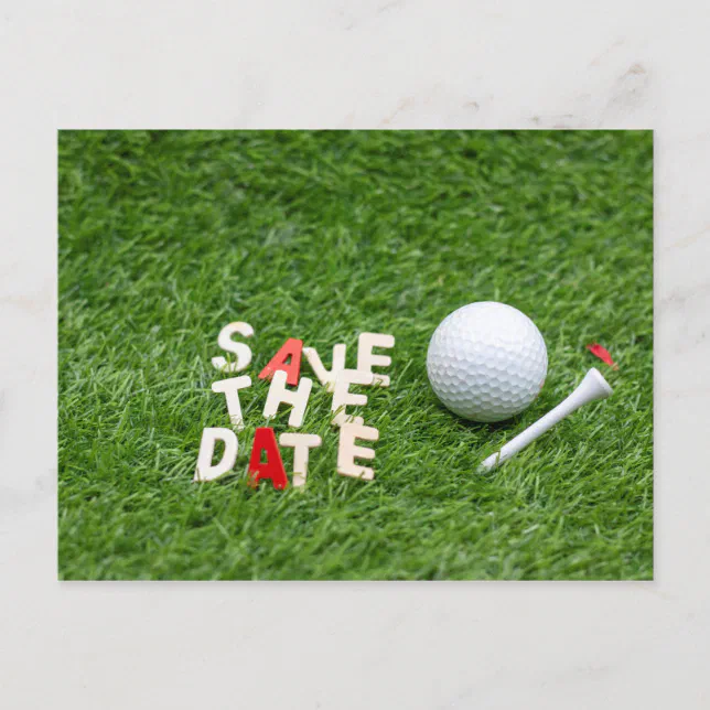 Golf Save the Date with golf ball and tee Announcement Postcard | Zazzle