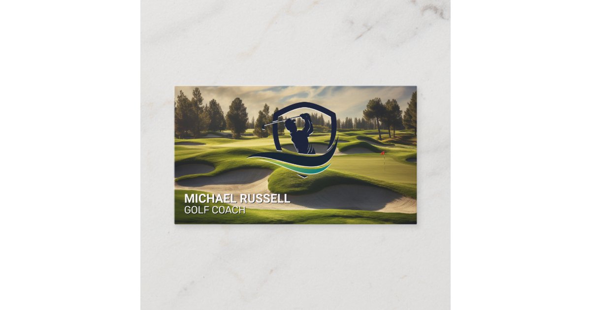 Golf Swing Logo | Golf Course Background Business Card | Zazzle