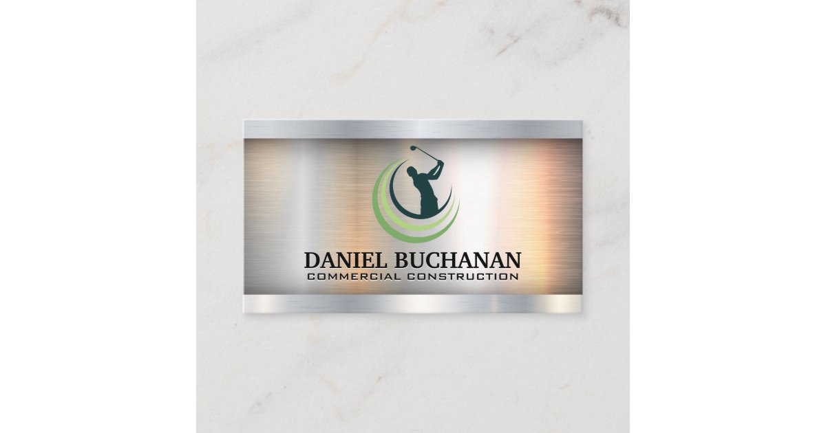 Golf Swing Logo | Metallic Industrial Business Card | Zazzle