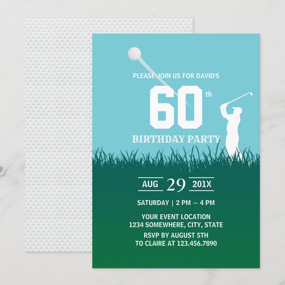 Golf Swinging 60th Birthday Party Invitation | Zazzle