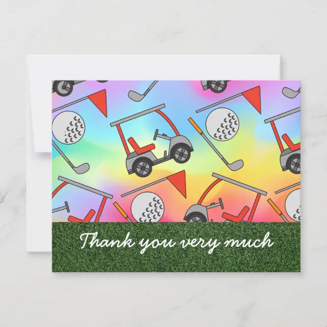 Golf Thank you card with cart and flag | Zazzle