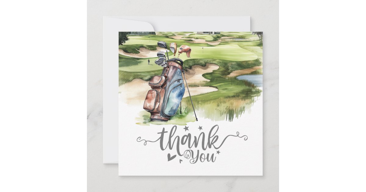 Golf Thank you card with golf bag watercolor | Zazzle