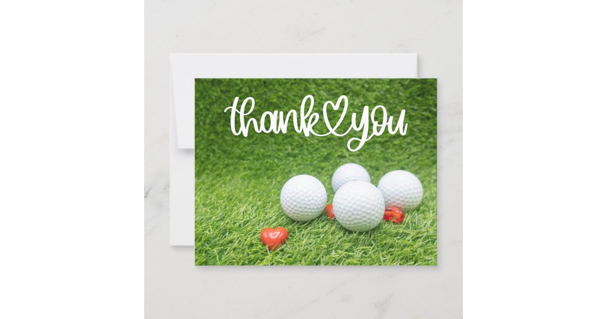 Golf Thank you card with golf ball and hearts love | Zazzle