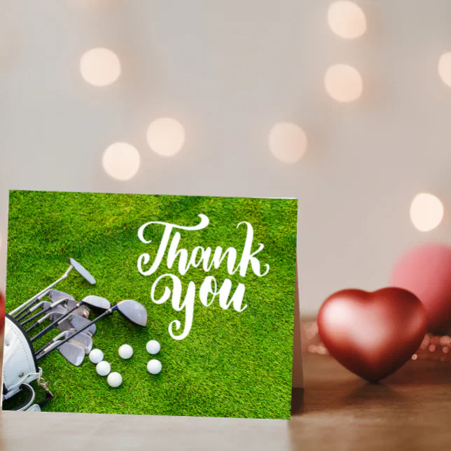 Golf Thank you card with golf ball and hearts love | Zazzle