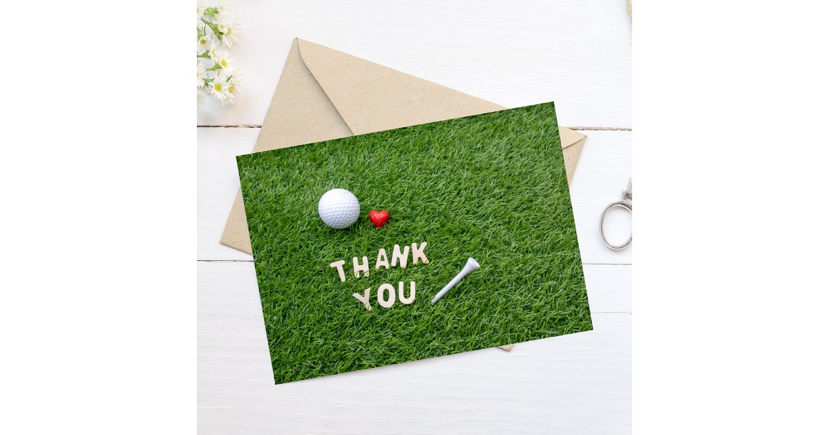 Golf Thank you card with golf ball and tee | Zazzle