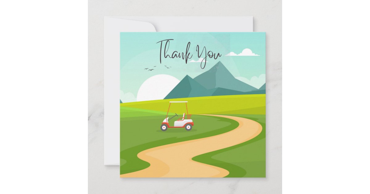 Golf thank you card with golf cart | Zazzle