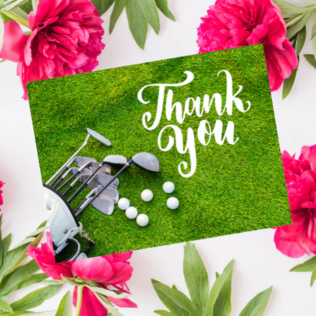 Golf Thank you card with golf club ball bag | Zazzle
