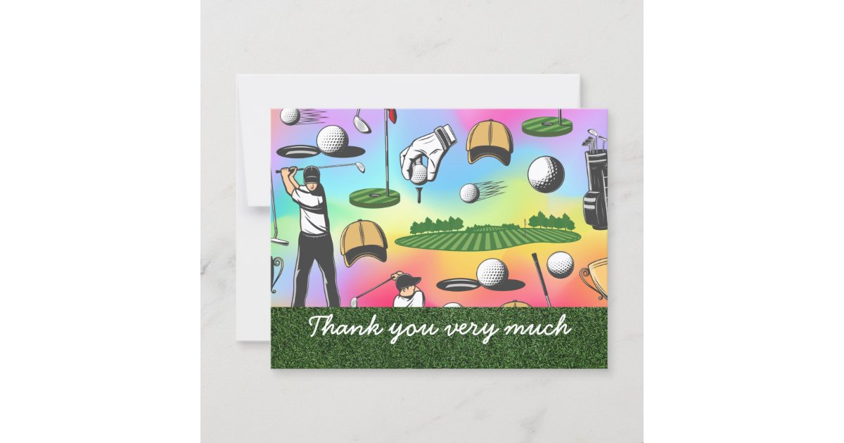 Golf Thank you card with golfer flag ball hat | Zazzle