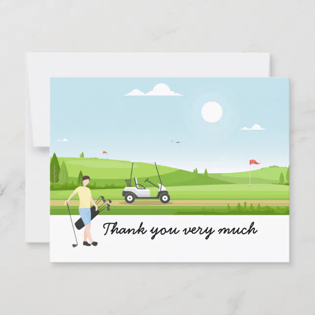 Golf Thank you card with golfer on green | Zazzle