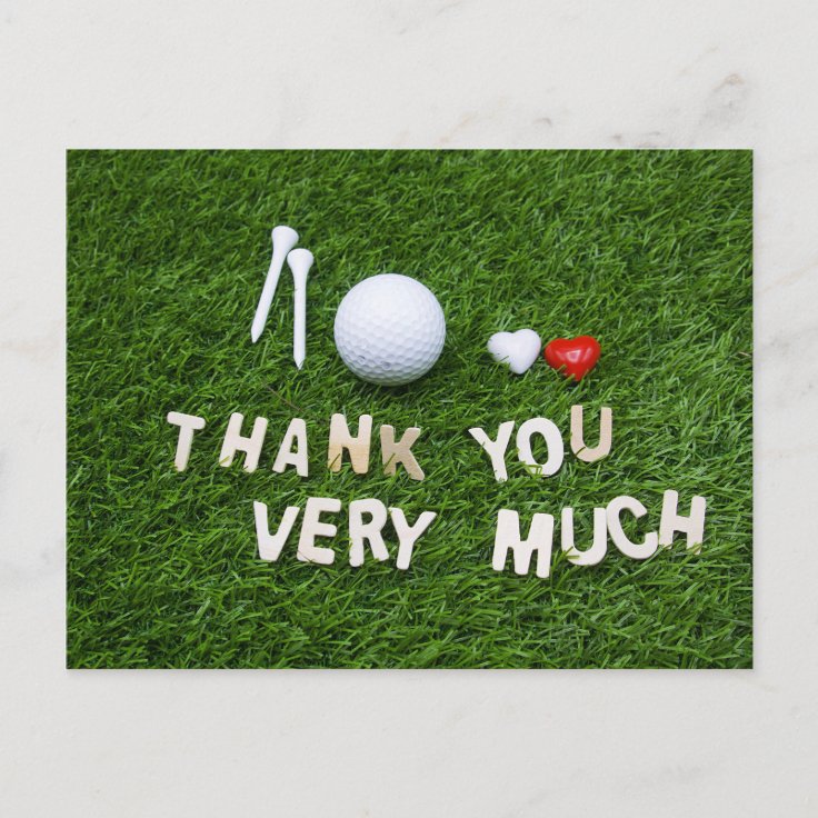 Golf thank you very much with golf ball and tee postcard | Zazzle