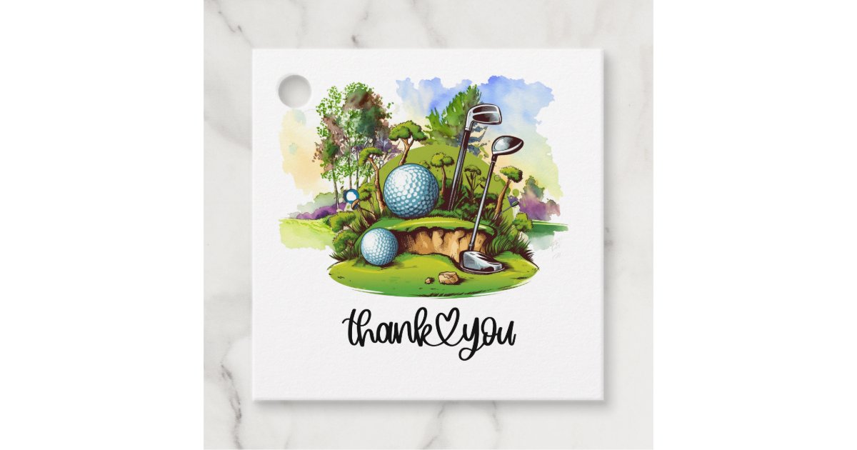 Golf Thank you with text with golf ball on green Favor Tags | Zazzle