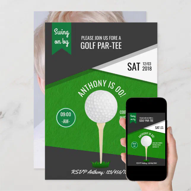 Golf Theme Birthday Party Customized Photo Invite | Zazzle