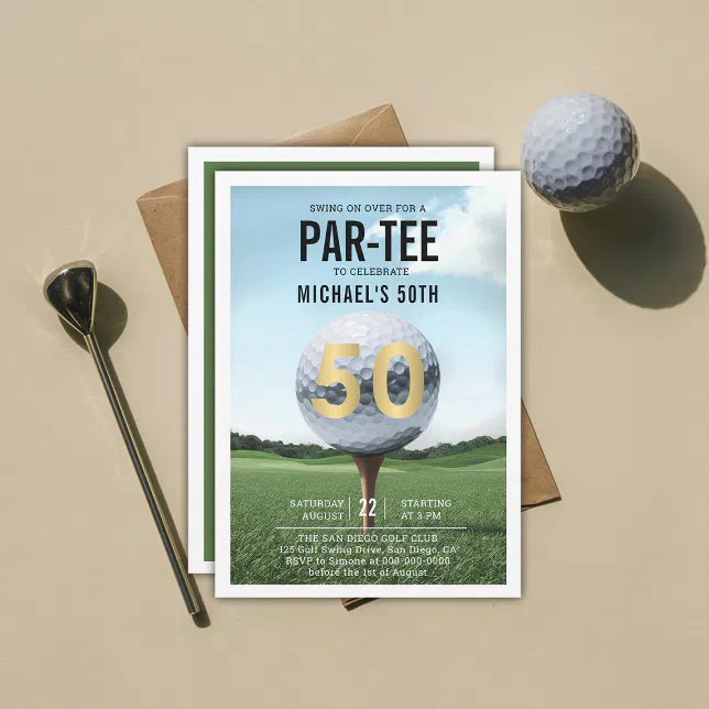 Golf Theme Elegant Modern Classy Men 50th Birthday Invitation | Zazzle