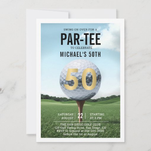 Golf Theme Elegant Modern Classy Men 50th Birthday Invitation | Zazzle