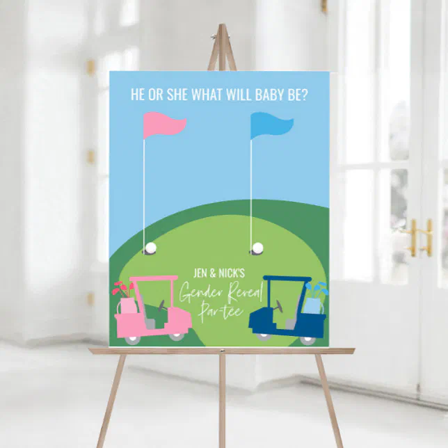Golf Theme Guess Baby's Gender Poster | Zazzle