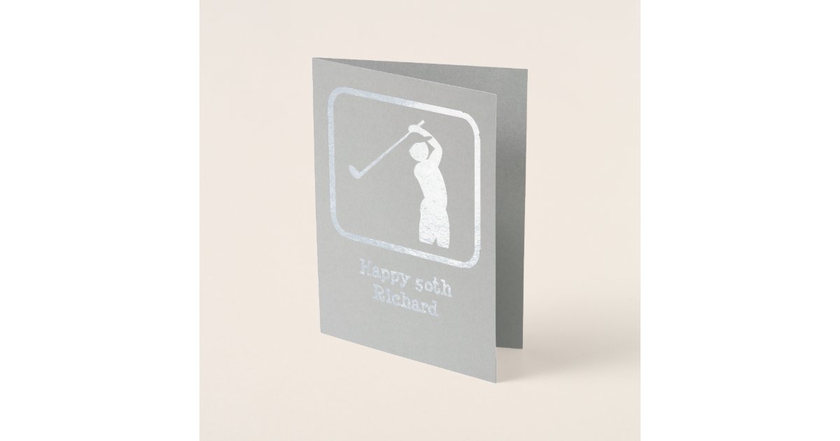 Golf Theme Silver Graphic with Custom Photo / Text Foil Card | Zazzle