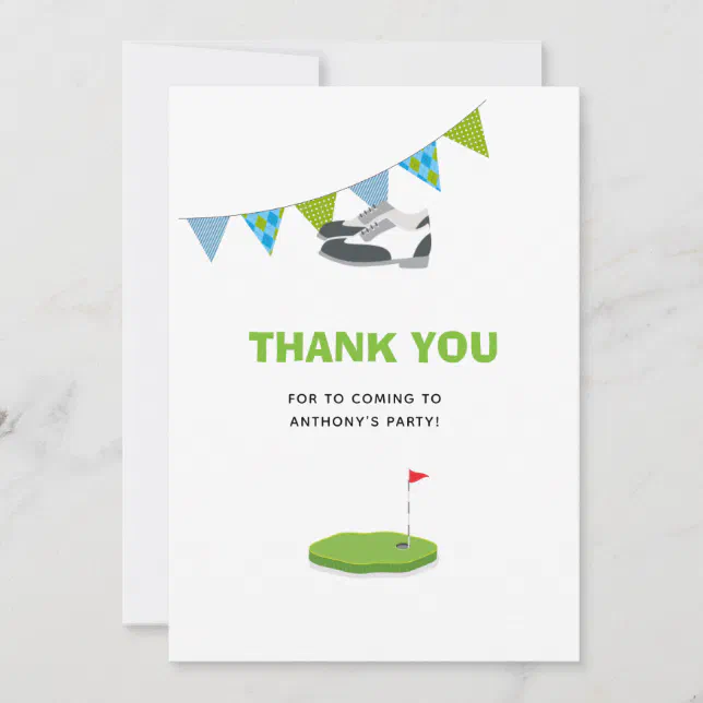 Golf Themed Birthday Thank You Card | Zazzle