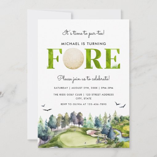 Golf Turning Fore Time to Par-tee 4th Birthday Invitation | Zazzle