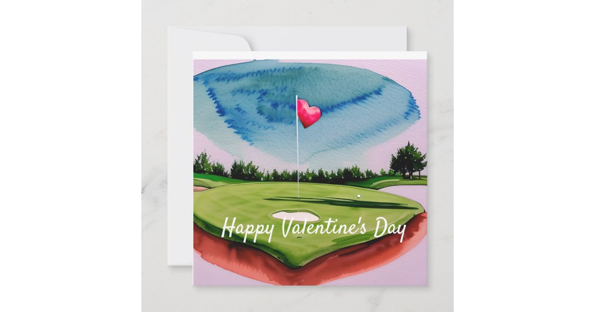 Golf Valentine's Day at golf course watercolor Holiday Card | Zazzle