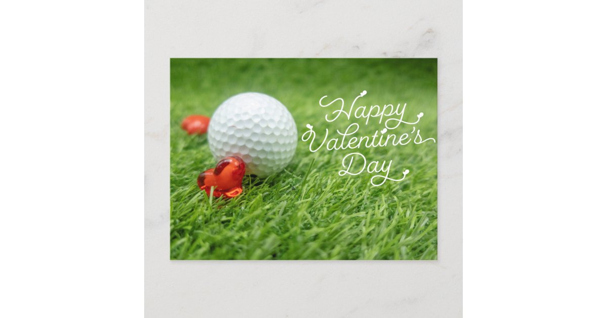 Golf Valentine's Day with ball for Golfer Holiday Postcard | Zazzle