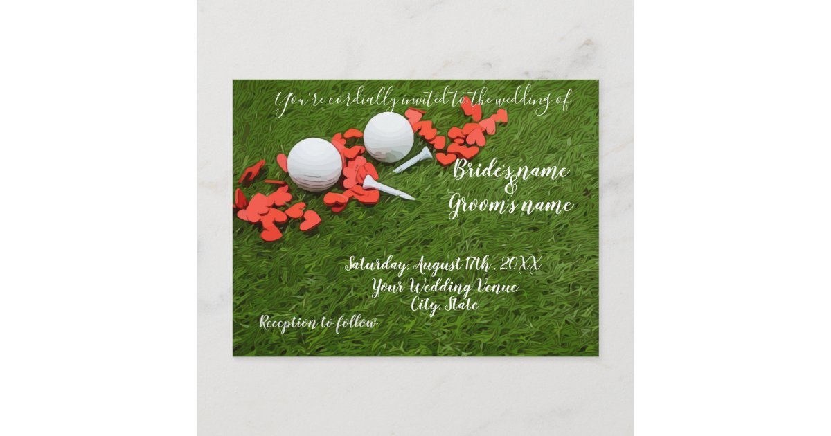 Golf Wedding Invitation card with love hearts | Zazzle