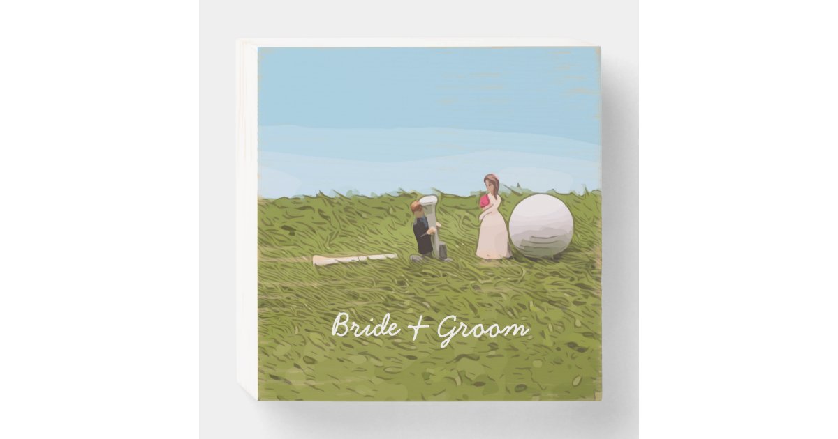 Golf wedding with bride and groom golf ball tee wooden box sign | Zazzle
