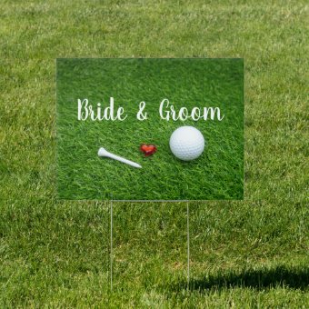 Golf wedding with golf ball and love on green sign | Zazzle