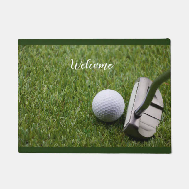 Golf Welcome door mat golf ball and Putter | Zazzle