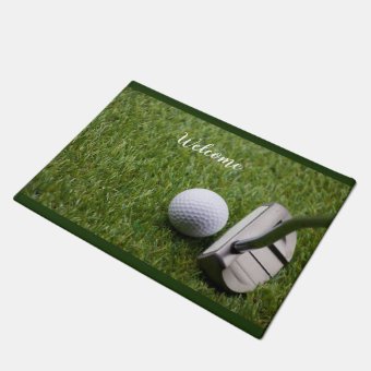 Golf Welcome door mat golf ball and Putter | Zazzle