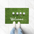 Golf welcome door mat golfer golf balls and tee | Zazzle