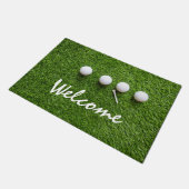 Golf welcome door mat golfer golf balls and tee | Zazzle