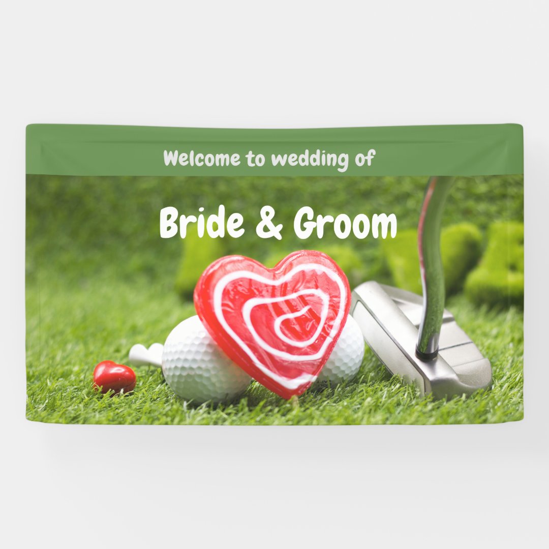 Golf welcome to wedding with golf ball and love banner | Zazzle
