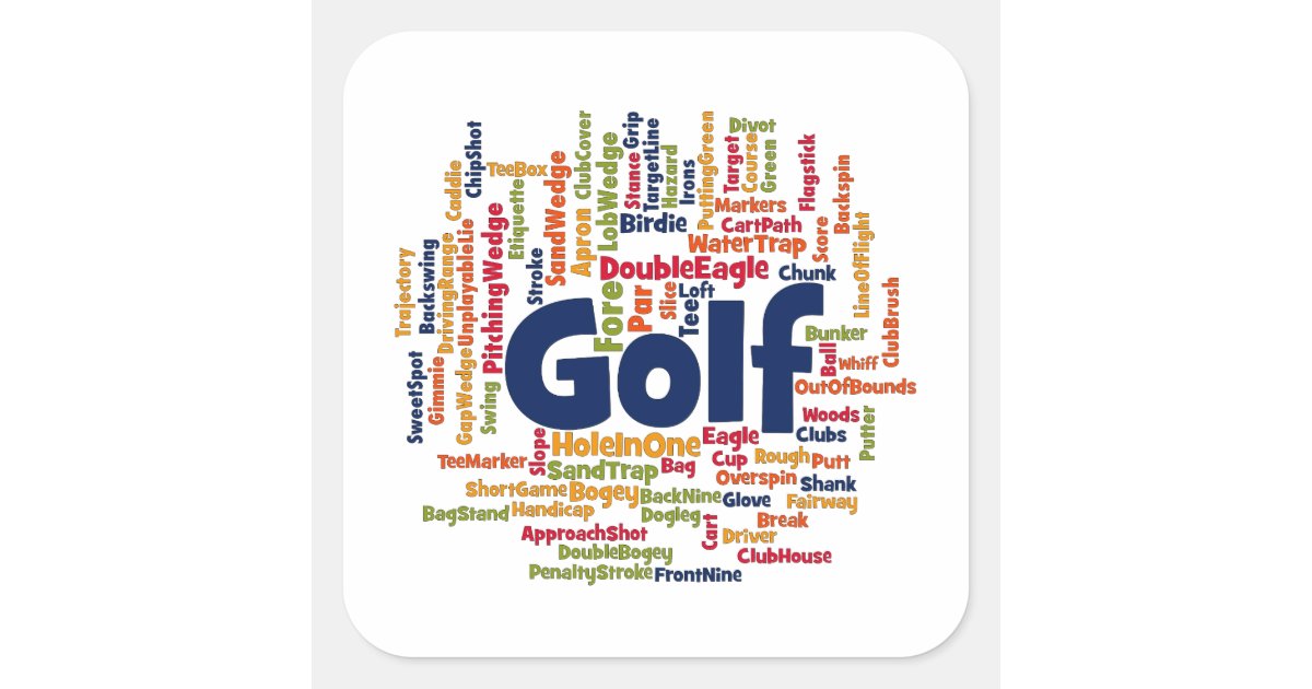 Golf Word Cloud Square Sticker | Zazzle