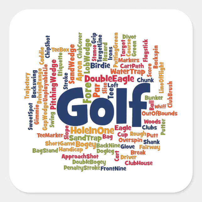 Golf Word Cloud Square Sticker | Zazzle