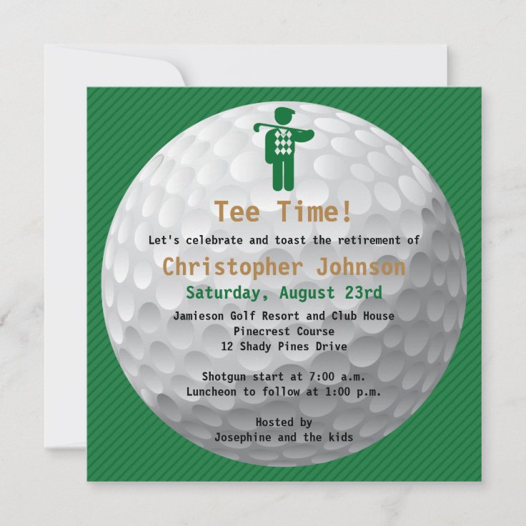 Golfball Green Golf Retirement Party Invitation | Zazzle