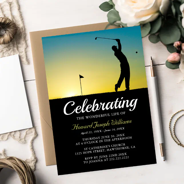 Golfer Celebration of Life | In Loving Memory Invitation | Zazzle
