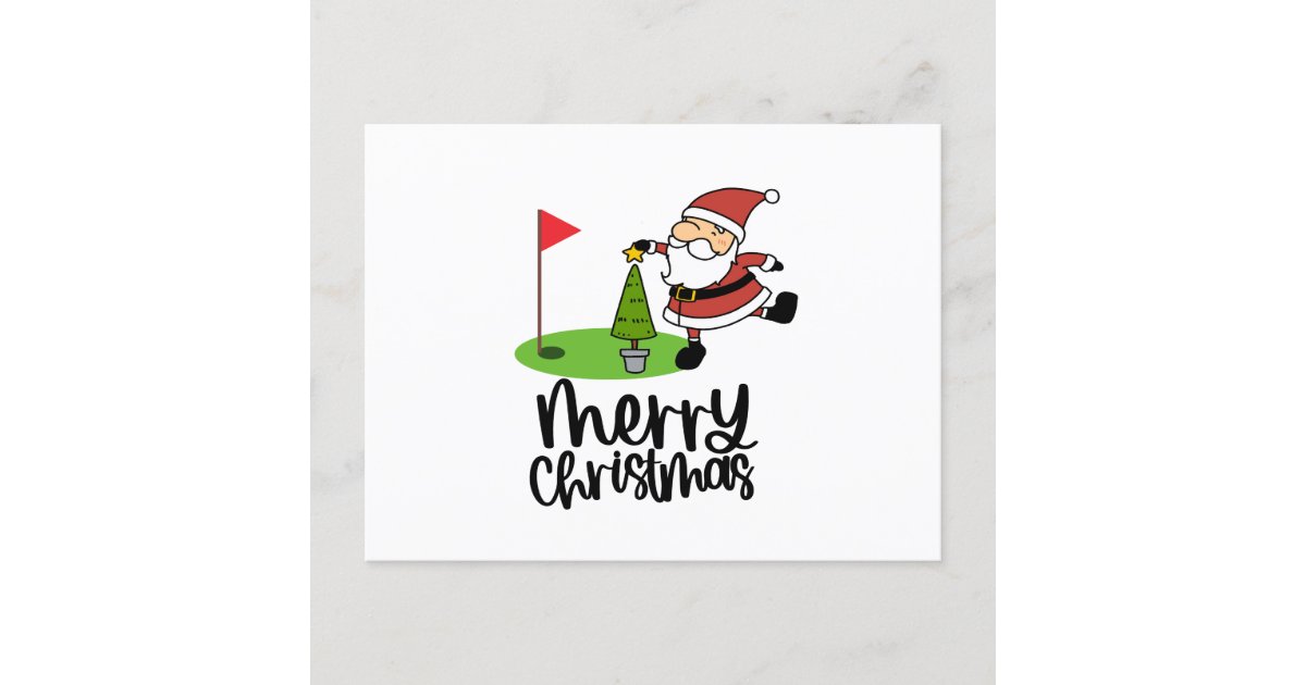 Golfer Christmas with Golf Flag and Santa Claus Holiday Postcard | Zazzle