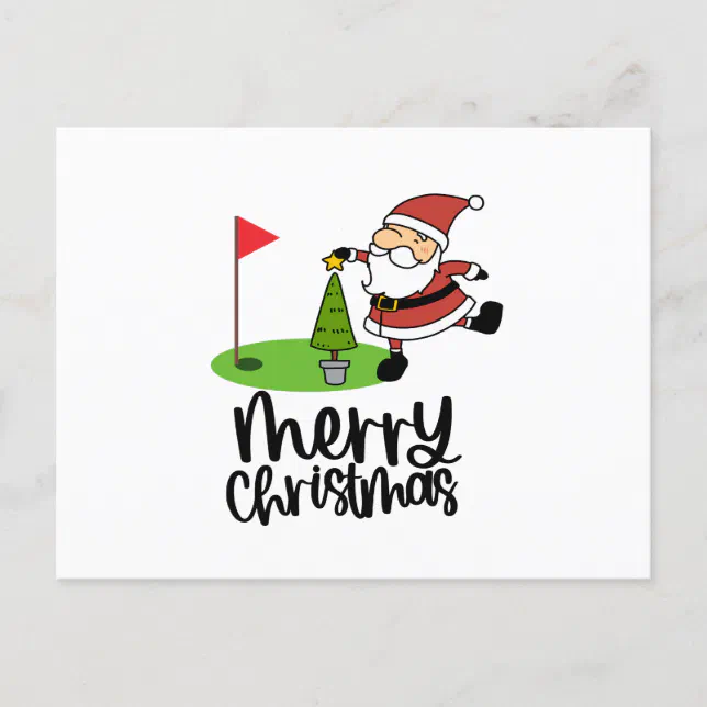 Golfer Christmas with Golf Flag and Santa Claus Holiday Postcard | Zazzle